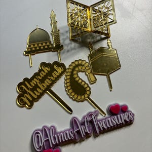 Umrah Mubarak Cake Charms, Cake Toppers Complete 5 Pcs Set | Cake ...