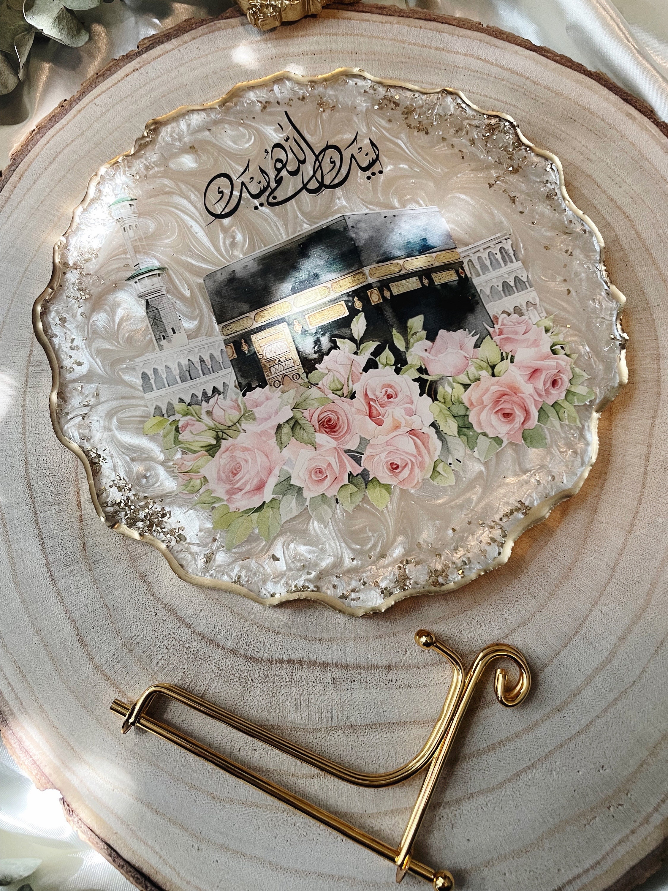 Umrah and Hajj Resin 3D Floral Plaques With Stand | Islamic Gift Set ...