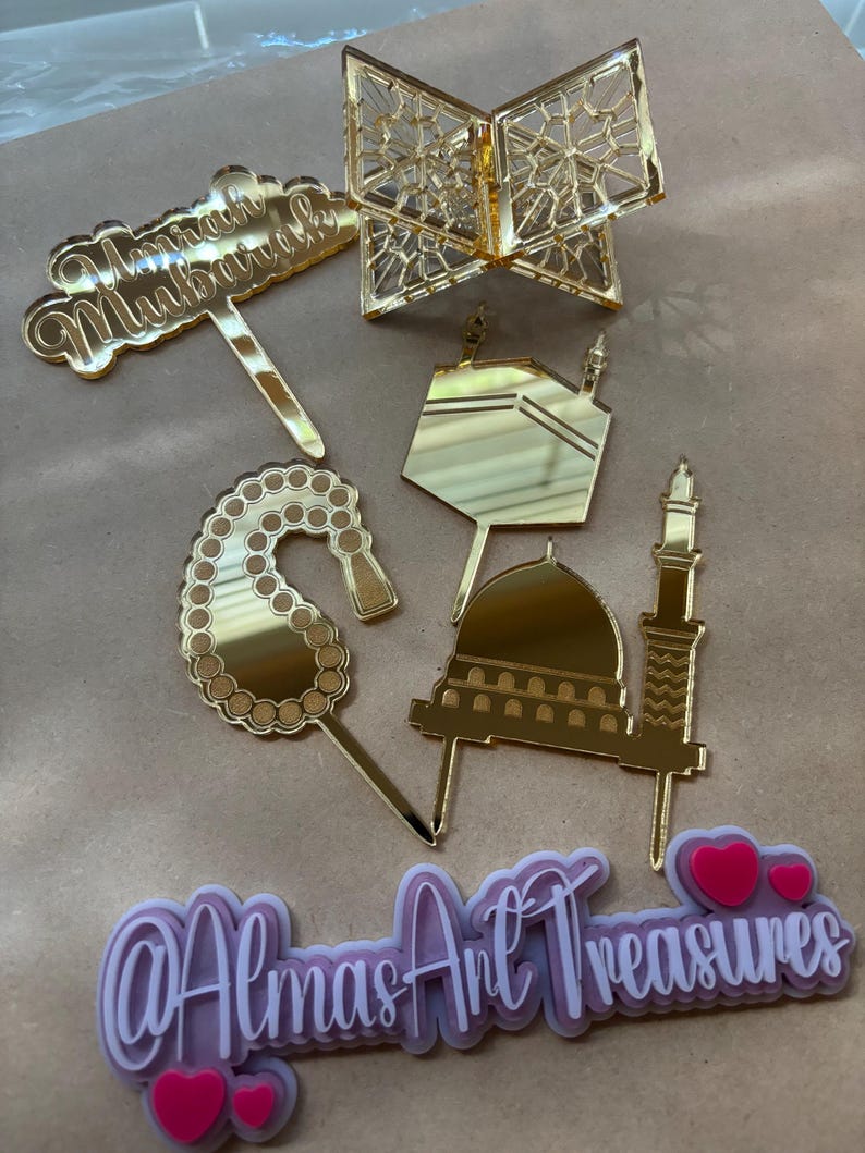 Umrah Mubarak Cake Charms, Cake Toppers Complete 5 Pcs Set | Cake ...