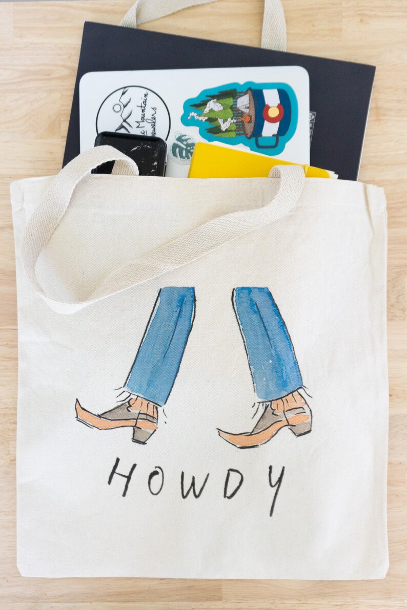 Western Illustration With Boots and Jeans, howdy Canvas Tote Bag - Etsy