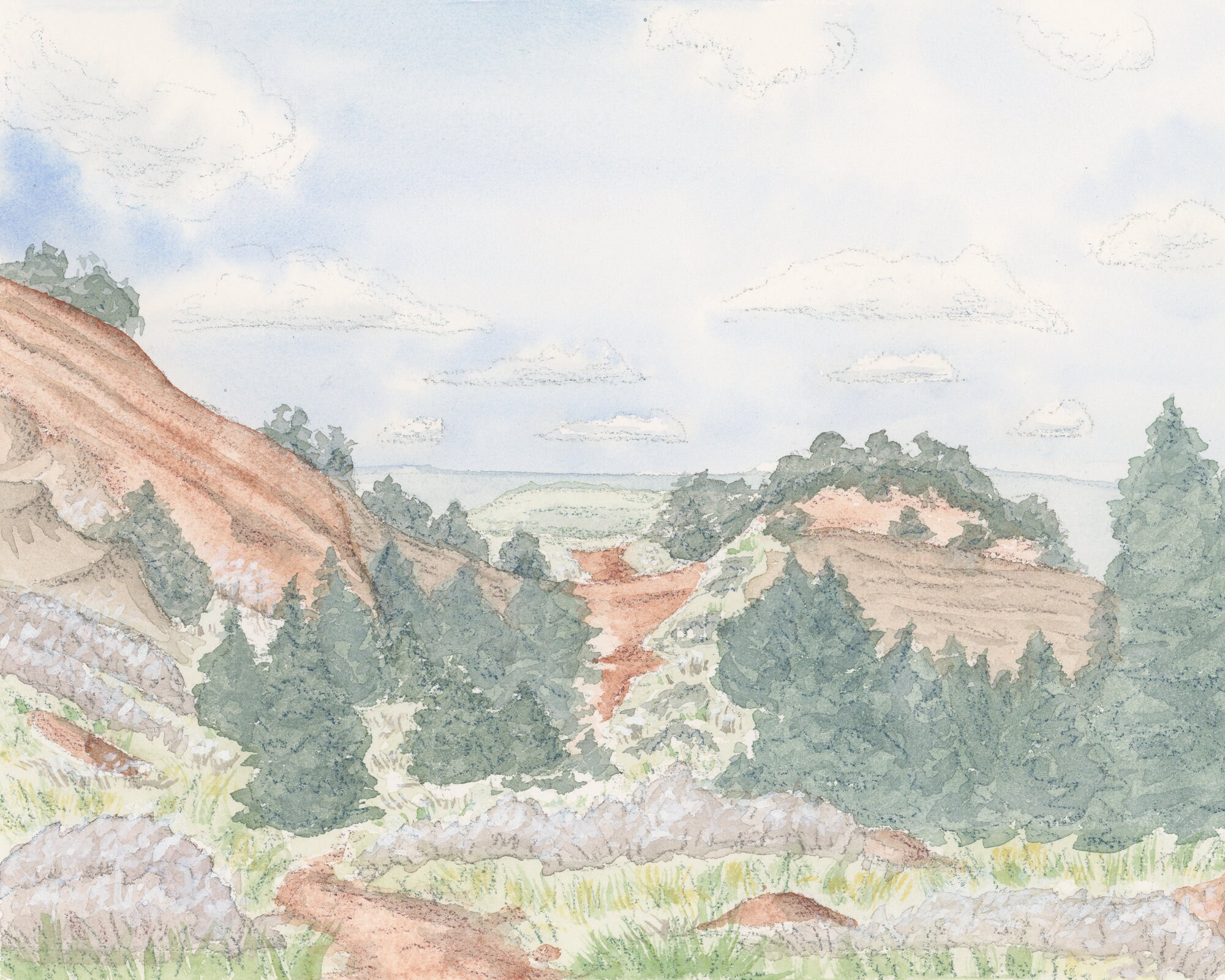 Colorado Red Rocks Watercolor Landscape, spring in the Foothills ...