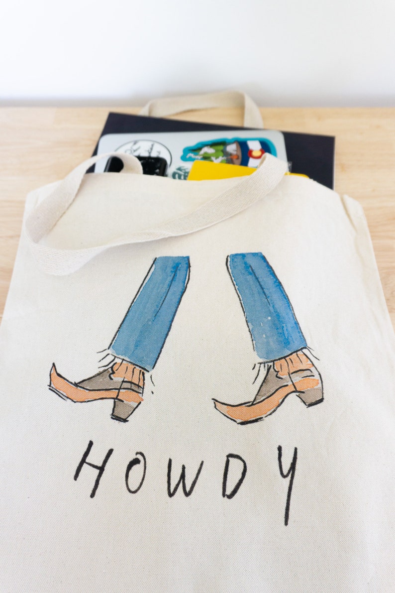 Western Illustration With Boots and Jeans, howdy Canvas Tote Bag - Etsy