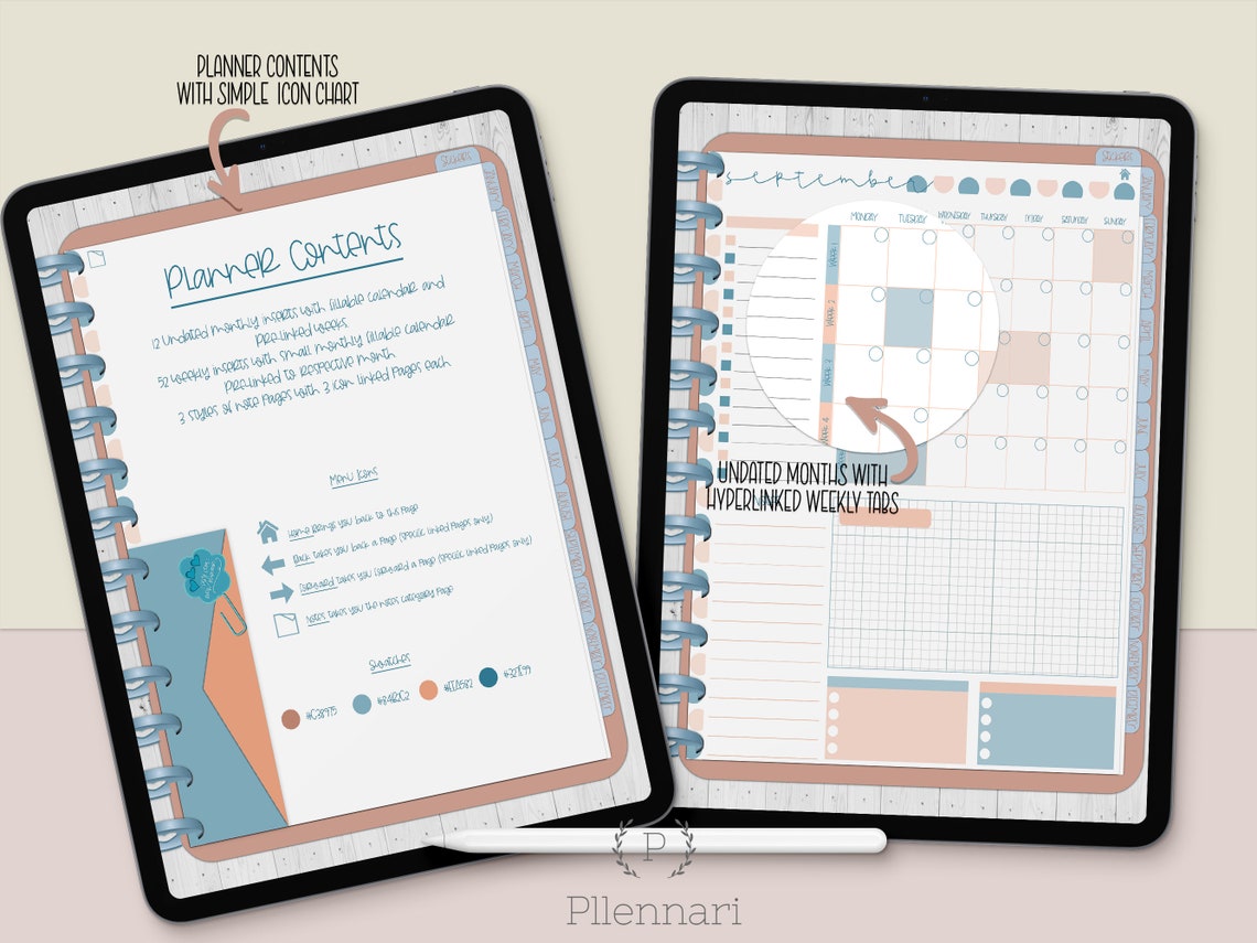 Undated Monthly Goodnotes Planner, iPad Planner, Weekly Notability ...