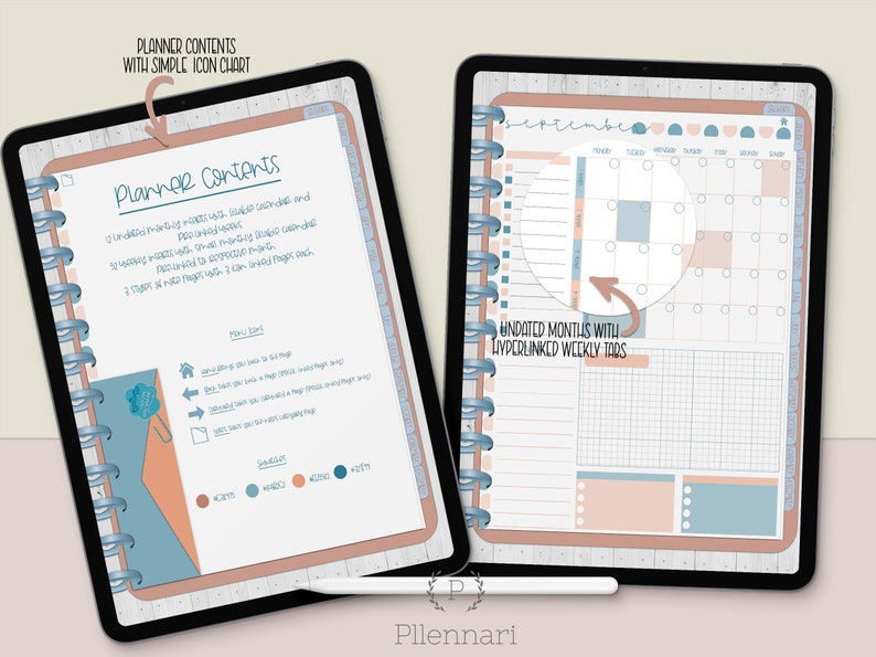 Undated Monthly Goodnotes Planner, iPad Planner, Weekly Notability ...