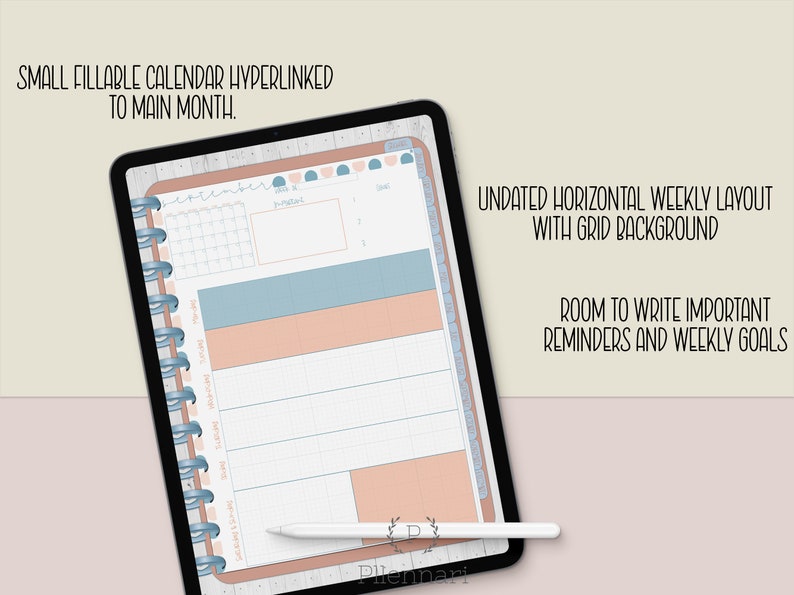 Undated Monthly Goodnotes Planner, iPad Planner, Weekly Notability ...