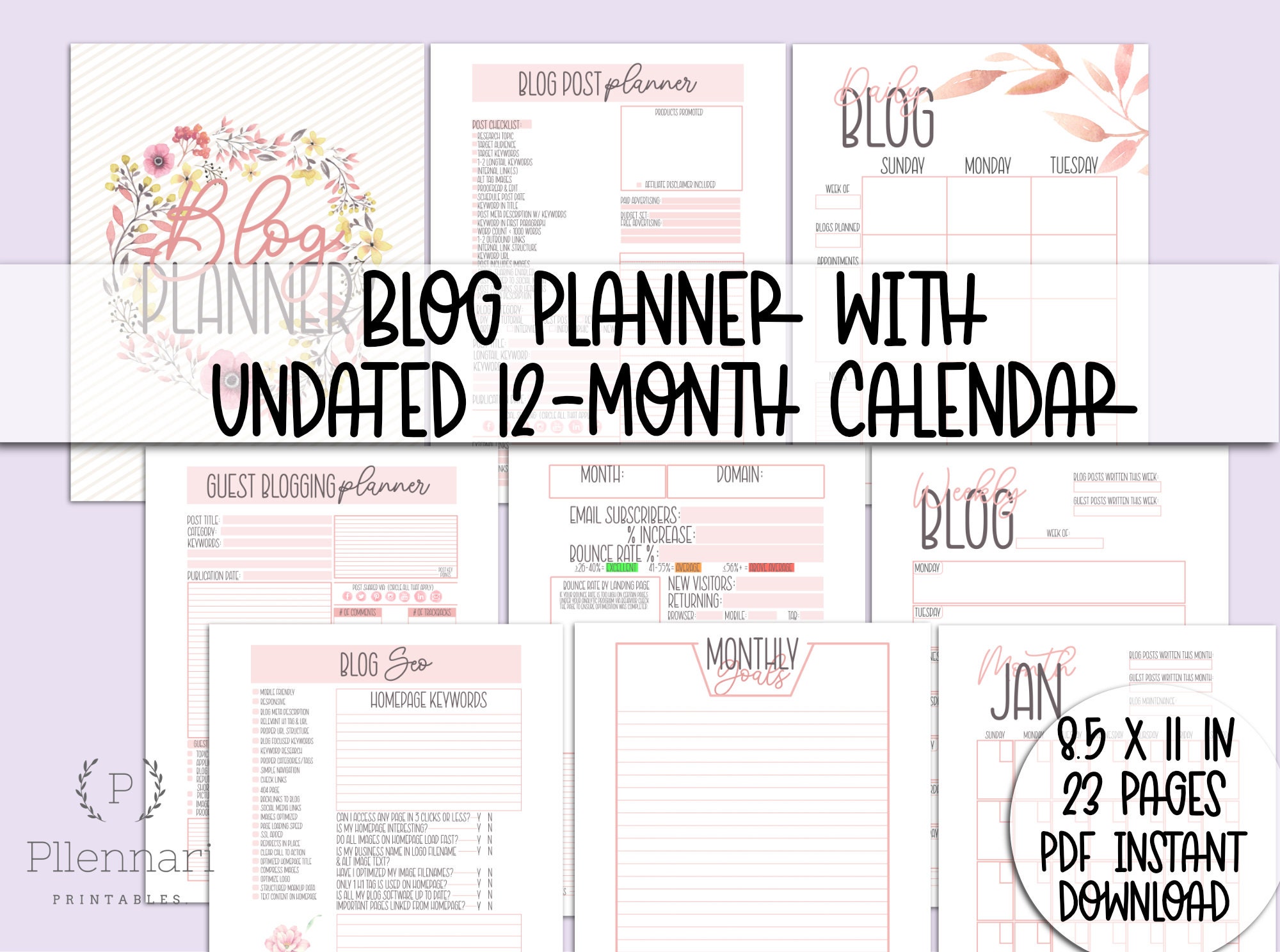 Blog Planner Printable With 12-month Undated Calendar - Etsy