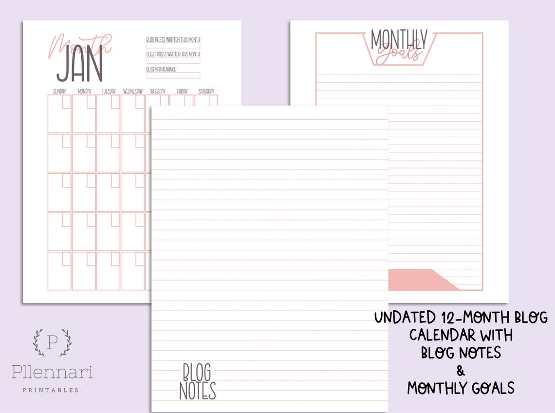Blog Planner Printable With 12-month Undated Calendar - Etsy
