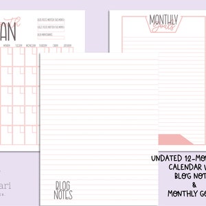 Blog Planner Printable With 12-month Undated Calendar - Etsy