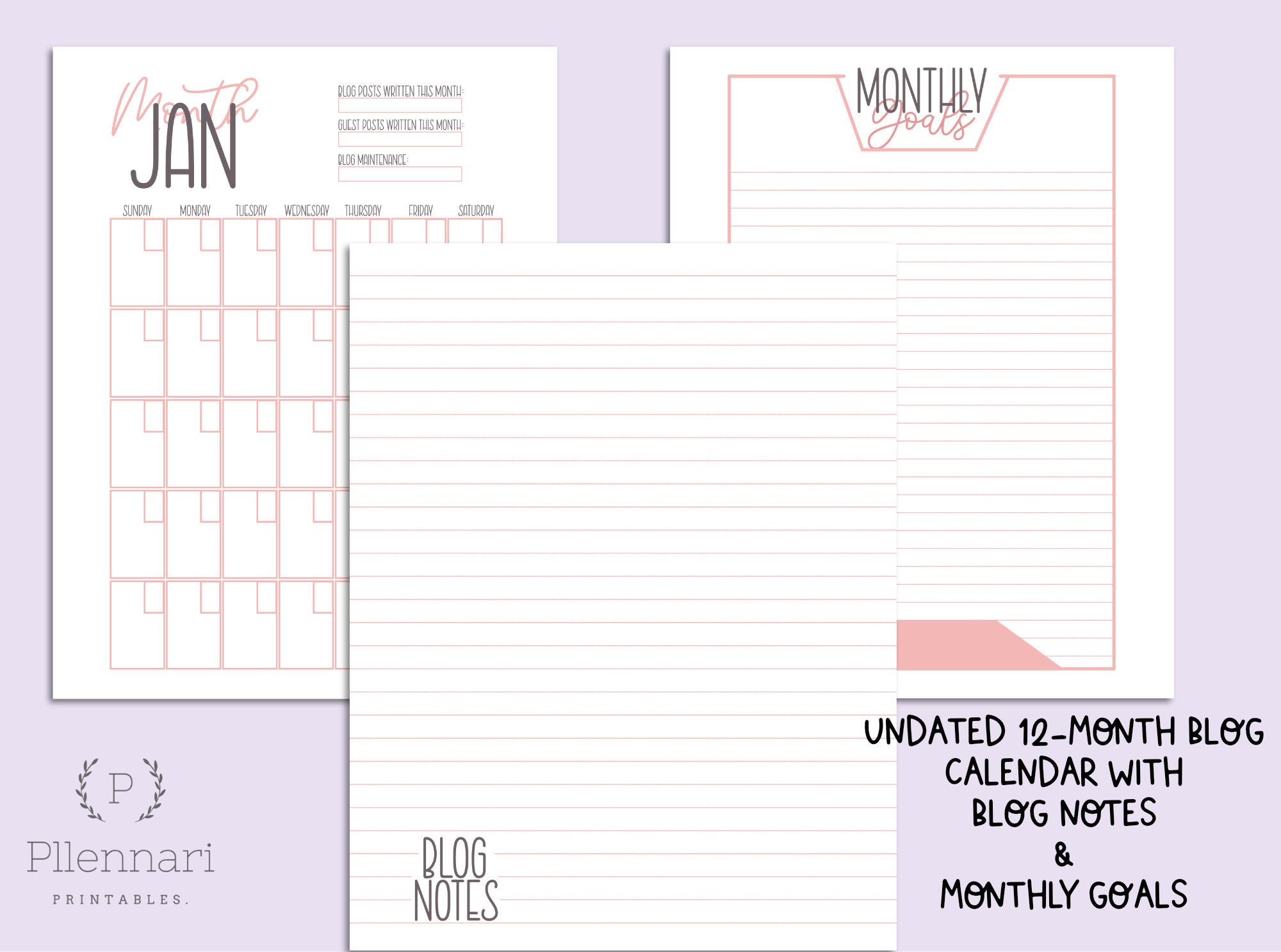 Blog Planner Printable With 12-month Undated Calendar - Etsy