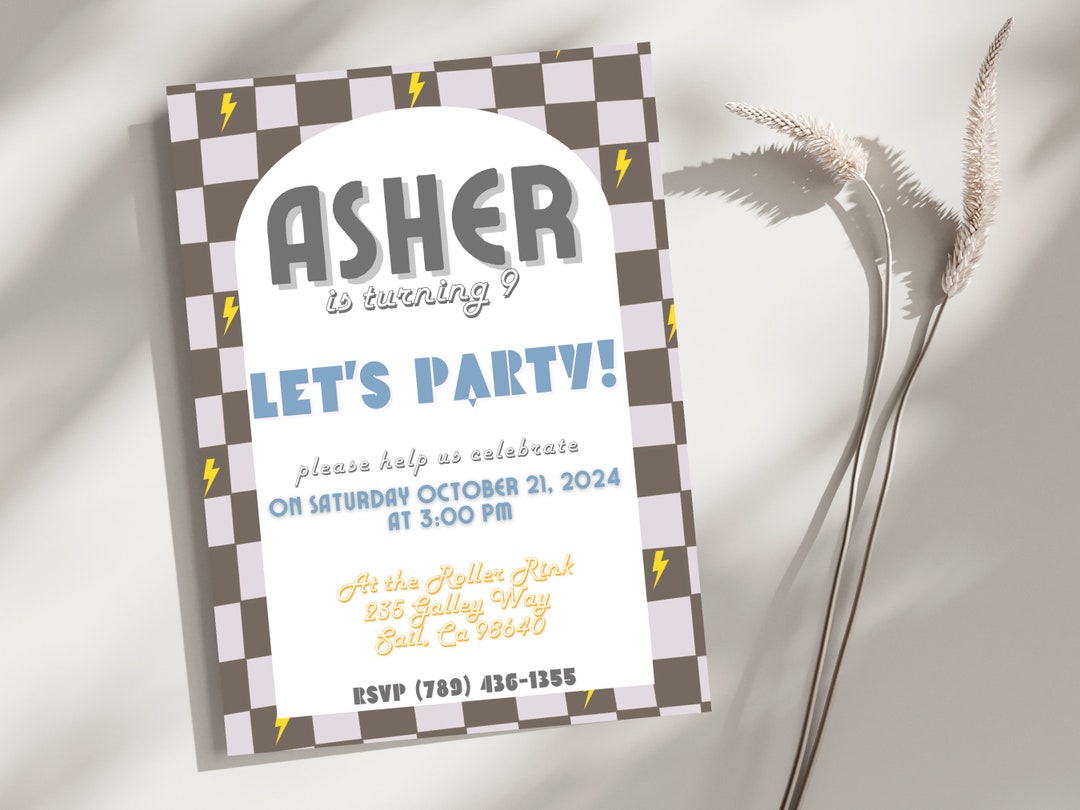Cool Checkers Boy Birthday Invitation, Boy Birthday Invite, Lightning ...