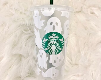 Teal Glitter Retro Ghost Venti Cold Cup Halloween Cup - Etsy