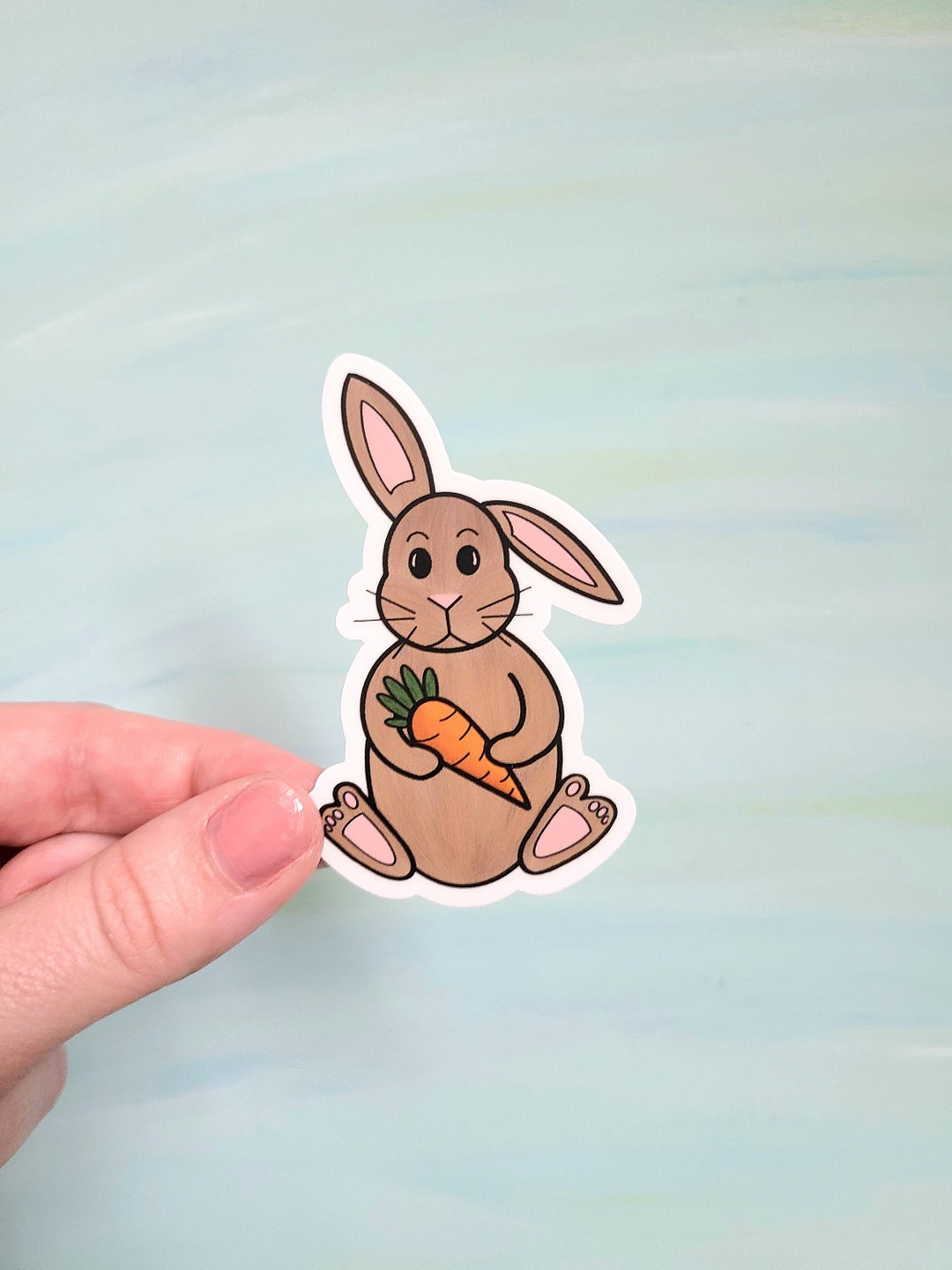 Brown Bunny Vinyl Sticker, Rabbit & Carrot Decal, Easter Gift Adhesive ...