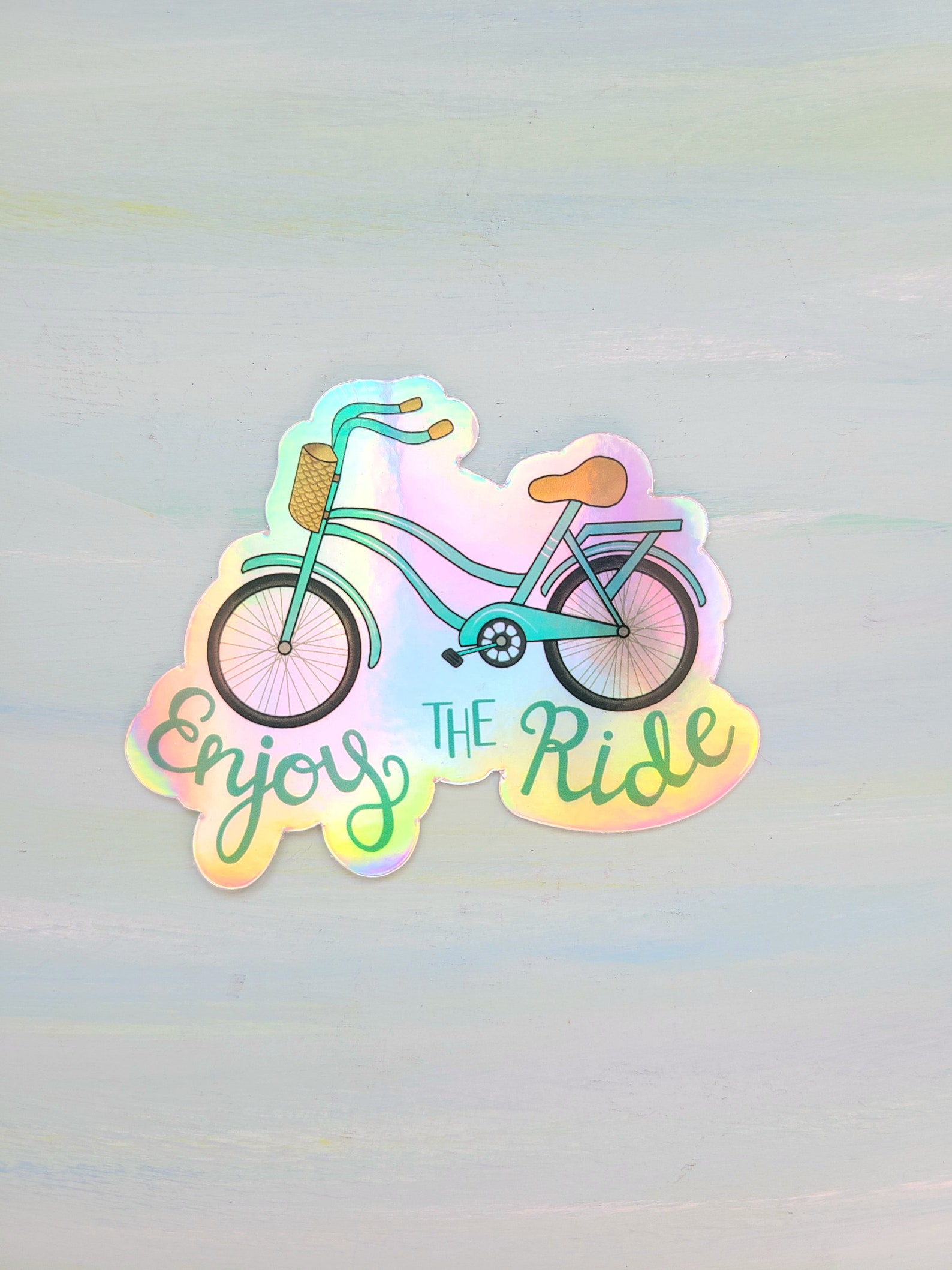 Bicycle Holographic Vinyl Sticker, Enjoy the Ride Rainbow Decal, Bike ...