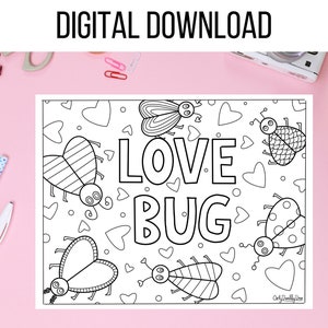 Love Bug Digital Coloring Page, Valentines Day Activity, Insect Love ...
