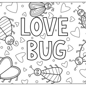Love Bug Digital Coloring Page, Valentines Day Activity, Insect Love ...