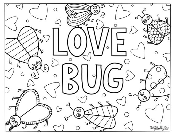 Love Bug Digital Coloring Page Valentines Day Activity | Etsy