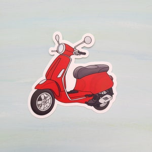 Scooter Vinyl Sticker, Red Moped Adhesive, Vespa Water Bottle Decal, 2 ...