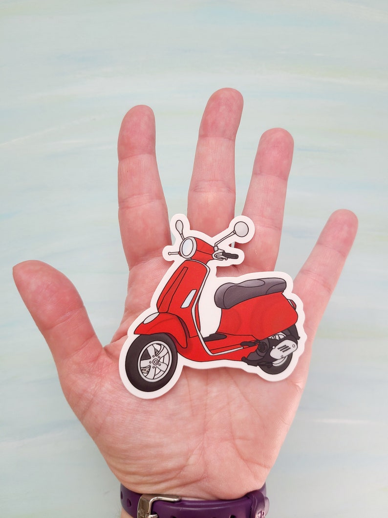 Scooter Vinyl Sticker Red Moped Adhesive Vespa Water Bottle - Etsy