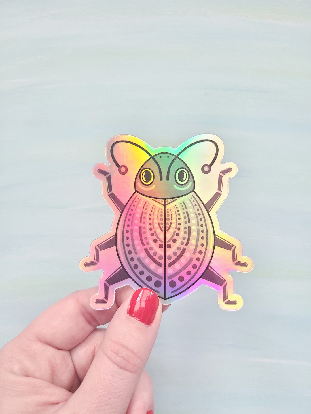 Holographic Beetle Vinyl Sticker, Magical Creature Decal, Rainbow ...