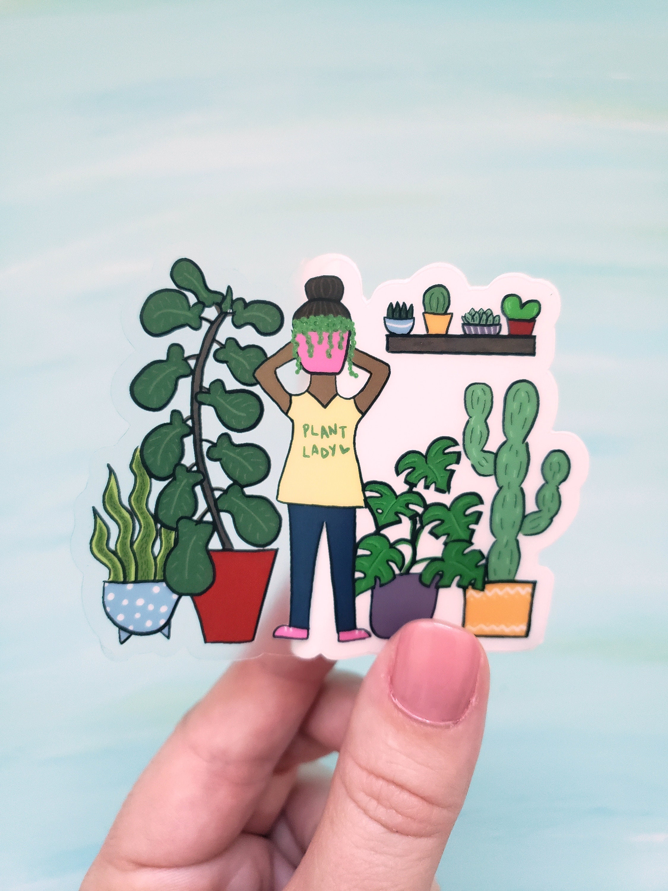 Plant Lady Clear Vinyl Sticker, Pot Decor Decal, Friend Gift ...
