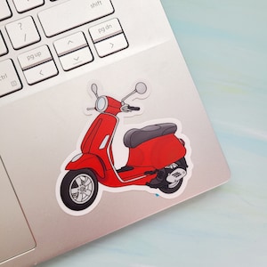 Scooter Vinyl Sticker, Red Moped Adhesive, Vespa Water Bottle Decal, 2 ...