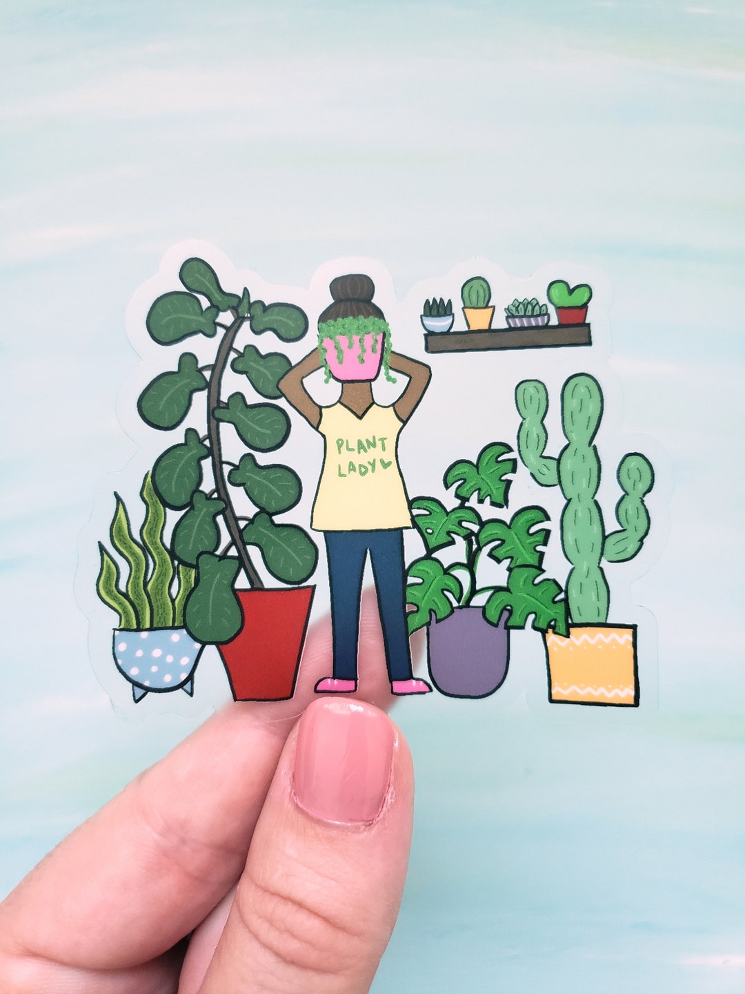 Plant Lady Clear Vinyl Sticker, Pot Decor Decal, Friend Gift ...