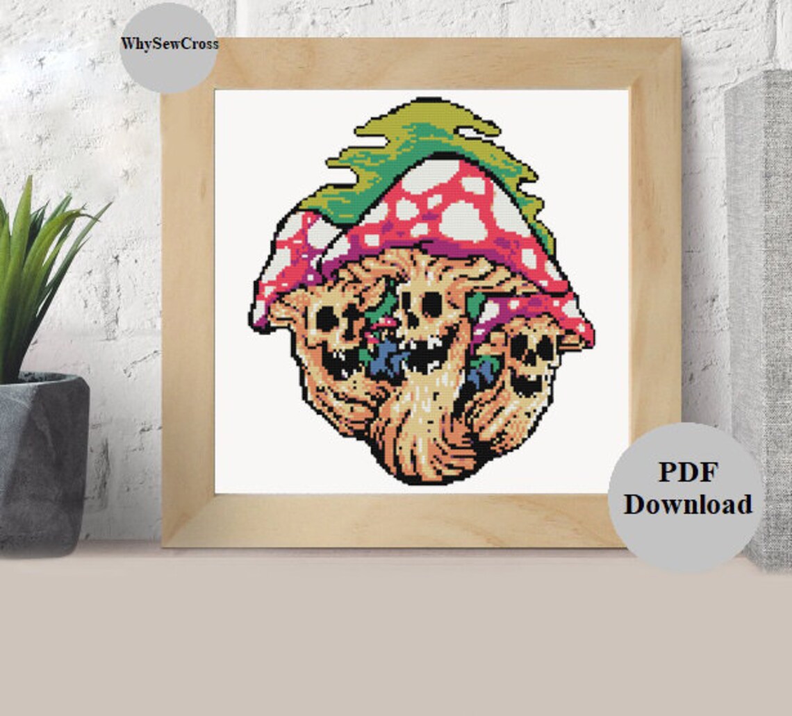 Trippy Cross Stitch Pattern PDF Mushroom Cross Stitch Pattern Hippie ...