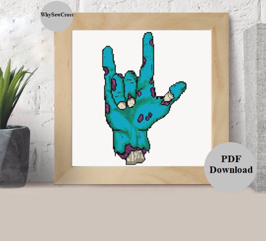 Zombie Cross Stitch Pattern PDF Zombie Hand Blue Zombie Hand Metal ...