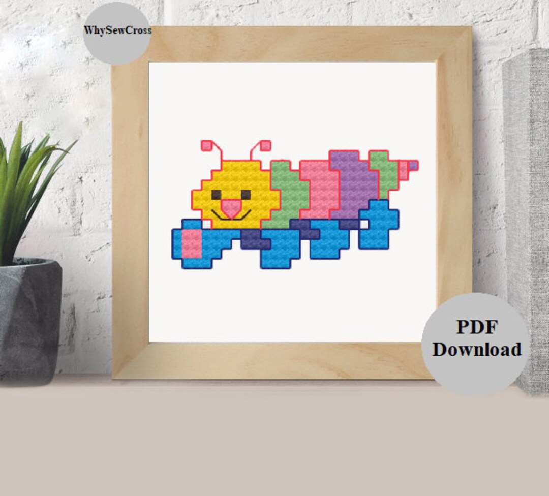 Colorful Worm Cross Stitch PDF- Small Cross Stitch- Kids Cross Stitch ...