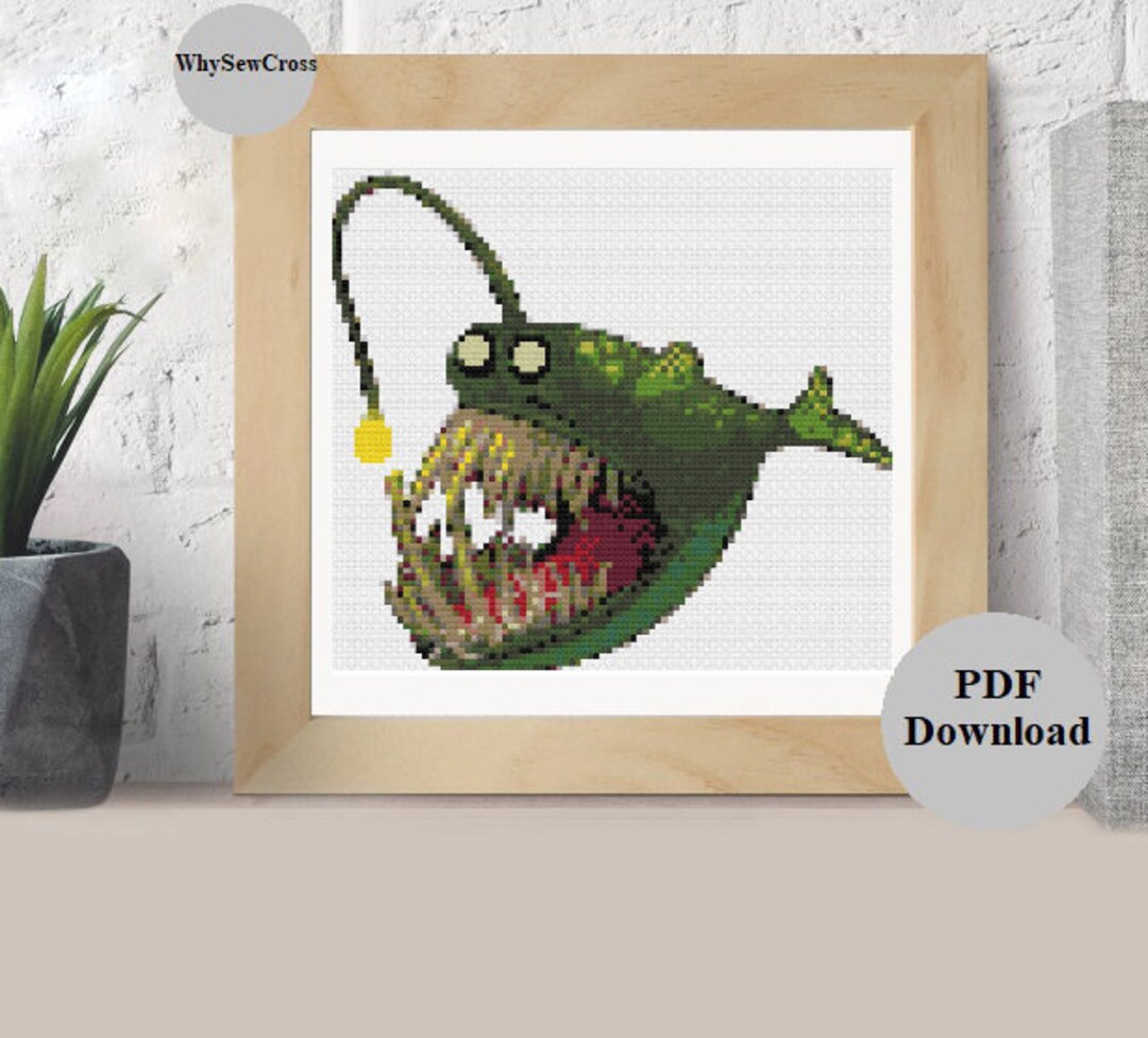Angler Fish Cross Stitch Pattern-animal Cross Stitch-cross Stitch Funny ...