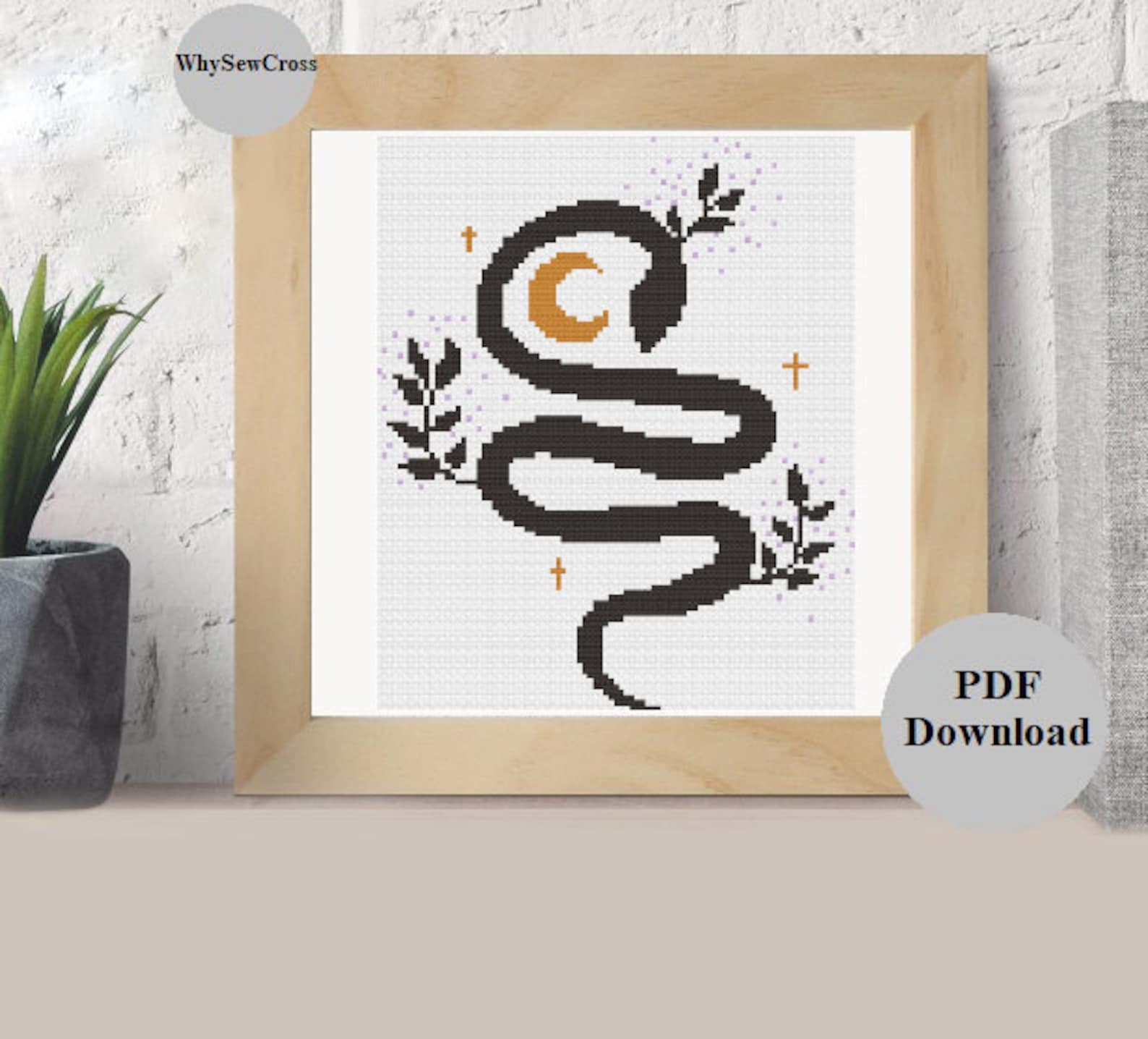 Black Snake Cross Stitch Pattern PDF- Boho Cross Stitch Pattern- Modern ...