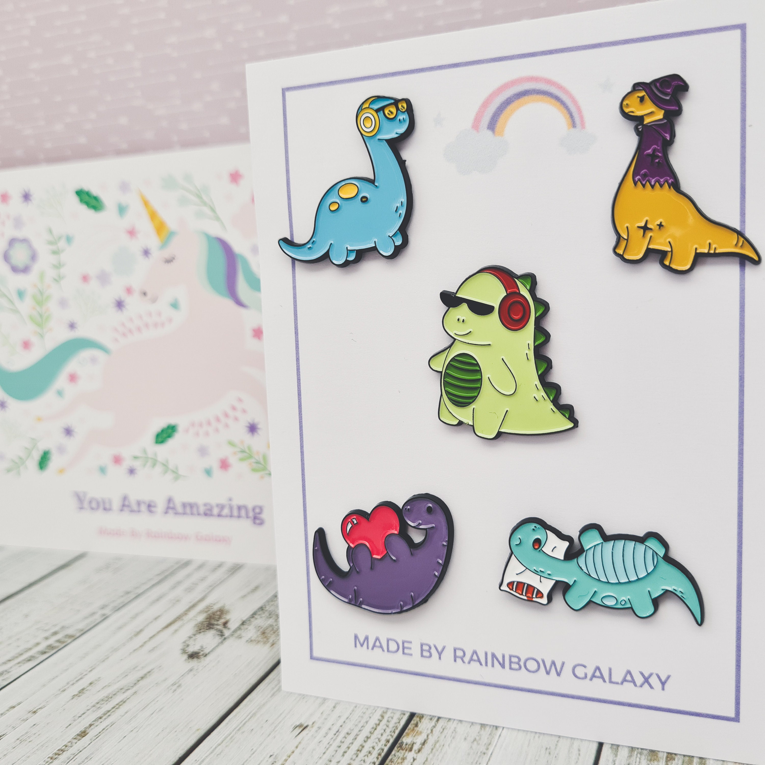 Dinosaur Enamel Pin Set Cute Kawaii Pins Dino Pin Badge | Etsy