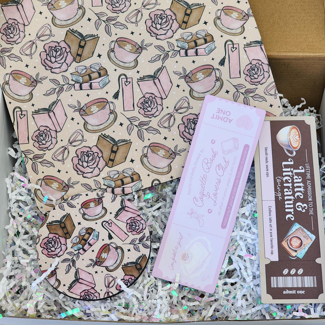 Latte & Literature Desk Set - Mouse Pad, Coaster and Bookmarks - Etsy