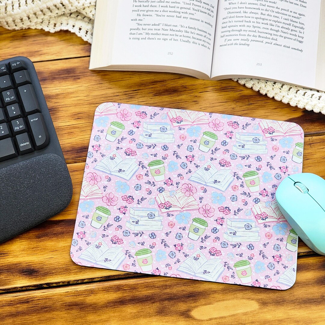 Bookish Mouse Pad - Bookish Pink Coffee and Florals - Etsy
