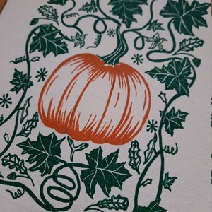 Pumpkin Linocut Print Fall Harvest Art, Hand-carved Block Print, Autumn ...