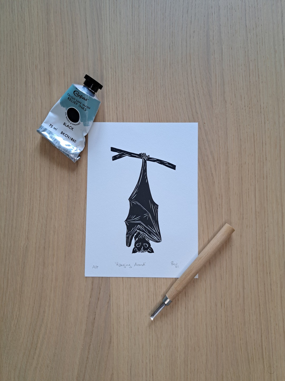 Bat Linocut Print Handcrafted Lino Block Art Wildlife Wall - Etsy