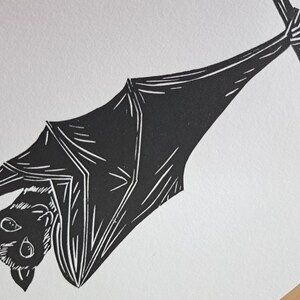 Bat Linocut Print Handcrafted Lino Block Art Wildlife Wall Decor Flying ...