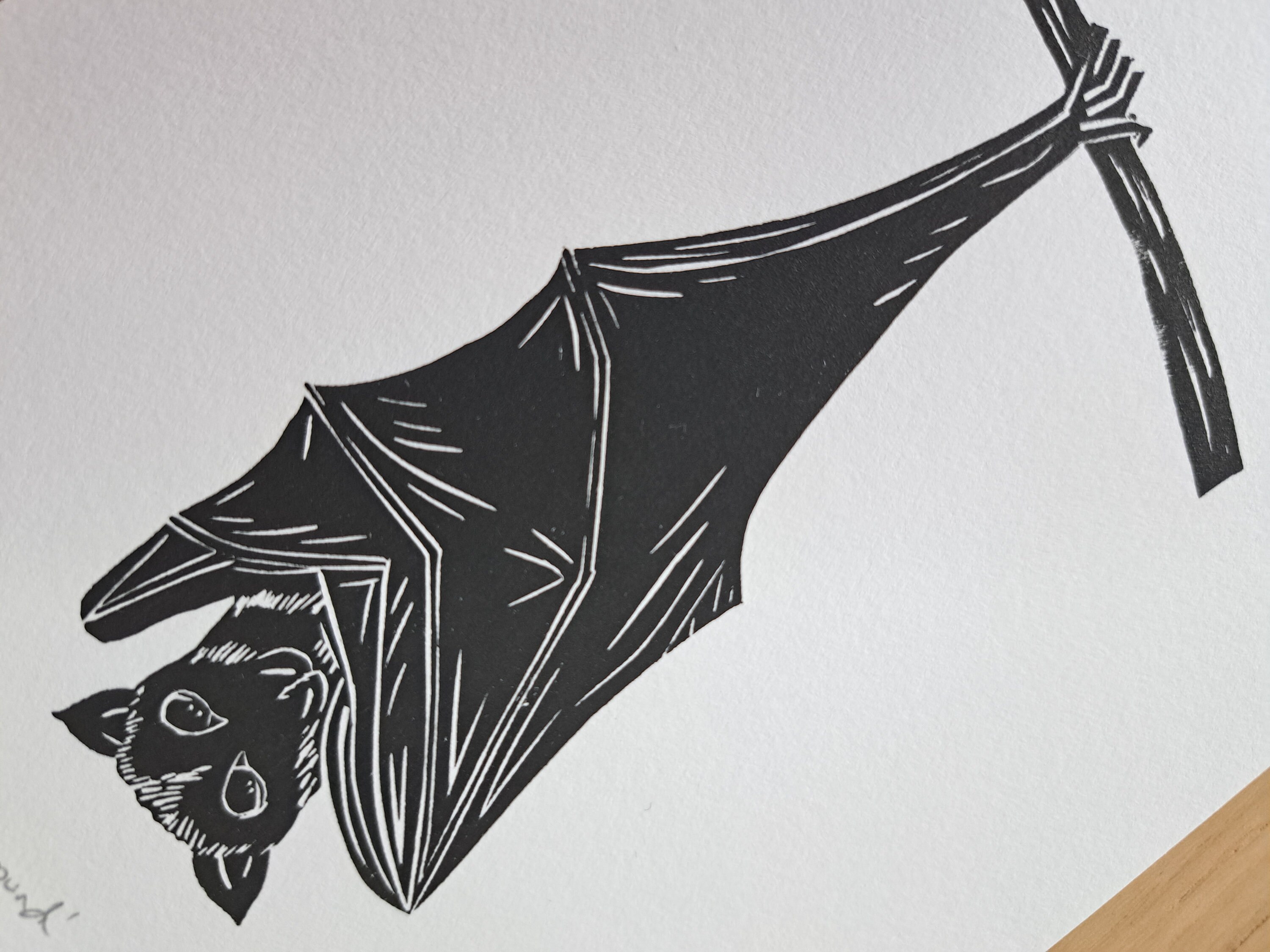Bat Linocut Print Handcrafted Lino Block Art Wildlife Wall - Etsy