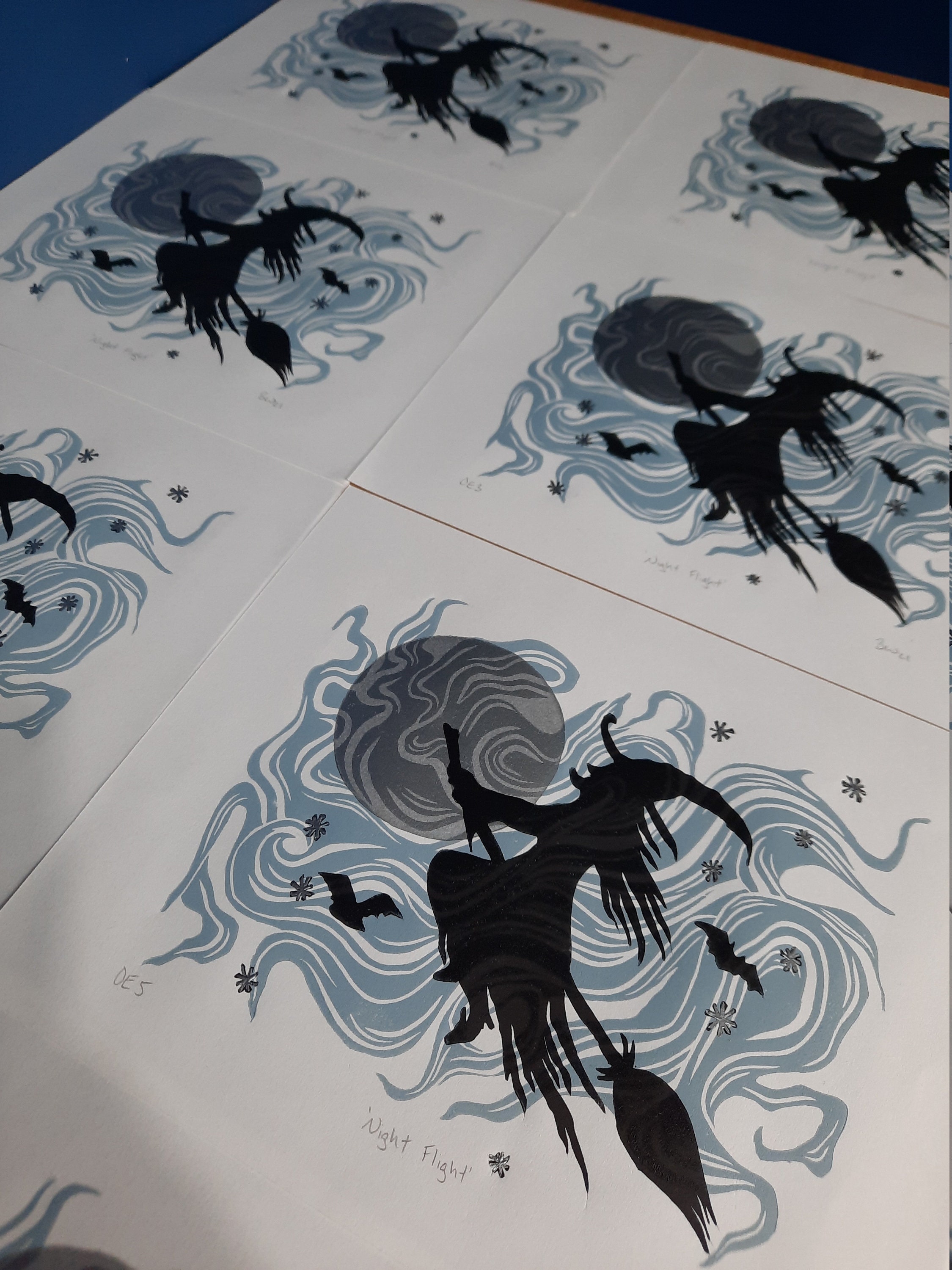 Witch Linocut Print With Full Moon - Halloween Art, Hand-carved Block ...