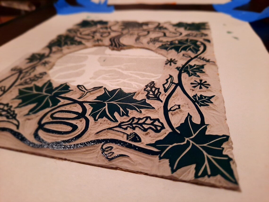 Pumpkin Linocut Print Fall Harvest Art, Hand-carved Block Print, Autumn ...