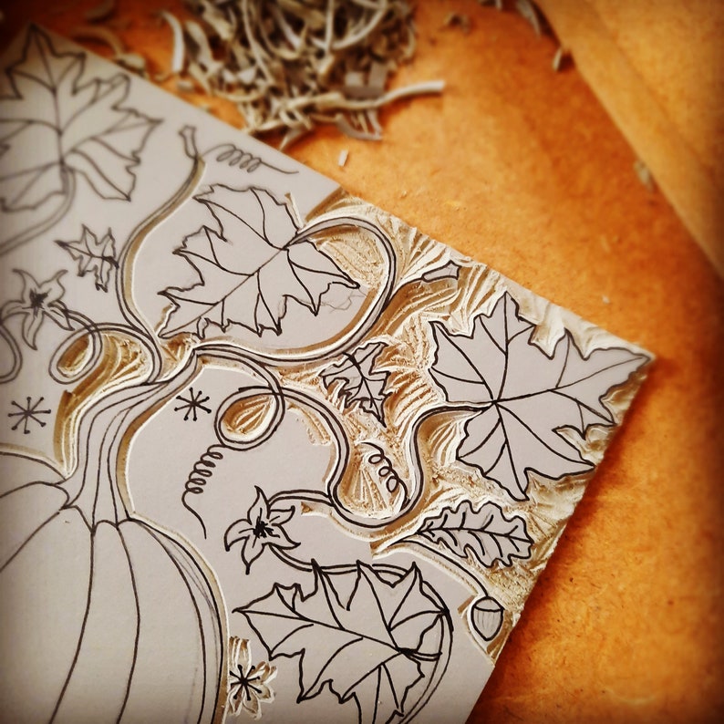 Pumpkin Linocut Print Fall Harvest Art, Hand-carved Block Print, Autumn ...