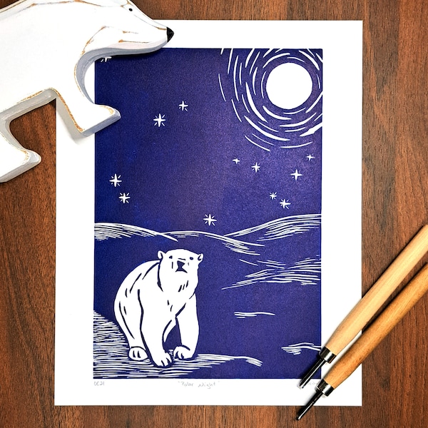 Linocut Bear - Etsy