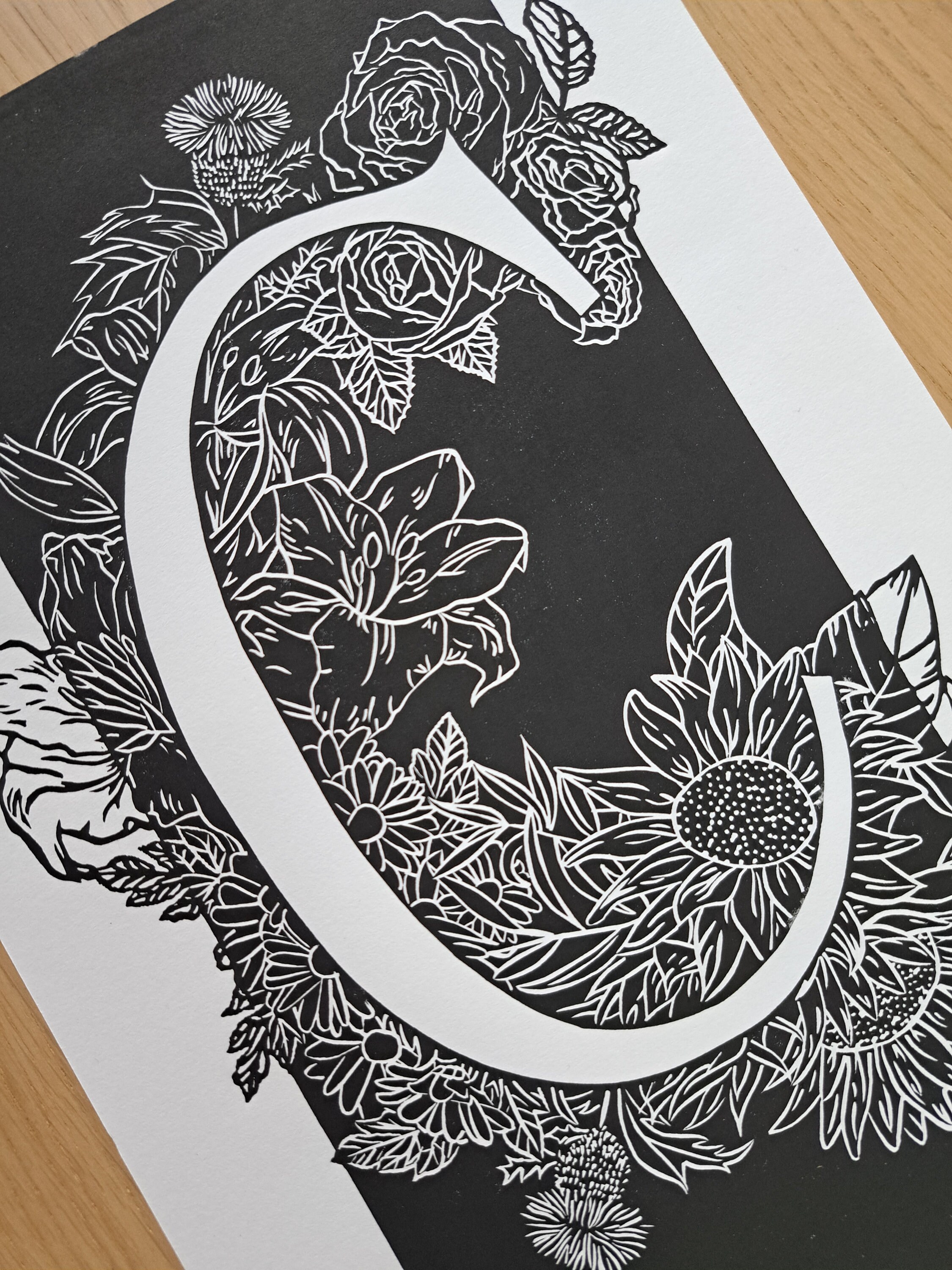 Letter C Floral Linocut Print Botanical Typography Art - Etsy
