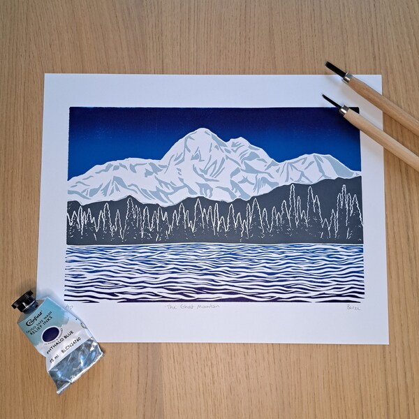 Mountain Linocut - Etsy