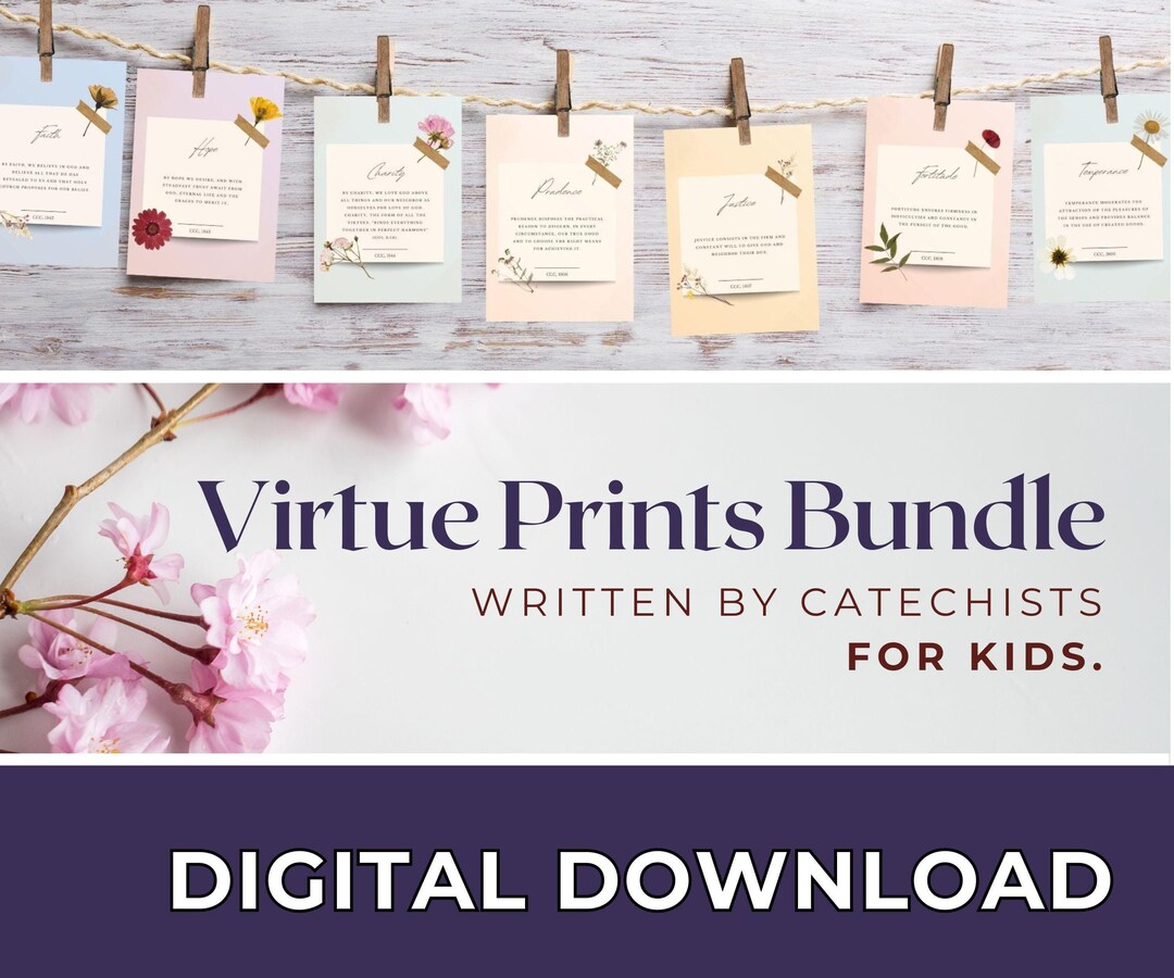 Virtue Prints Bundle Digital Download Version, Teach Catholic Virtues ...