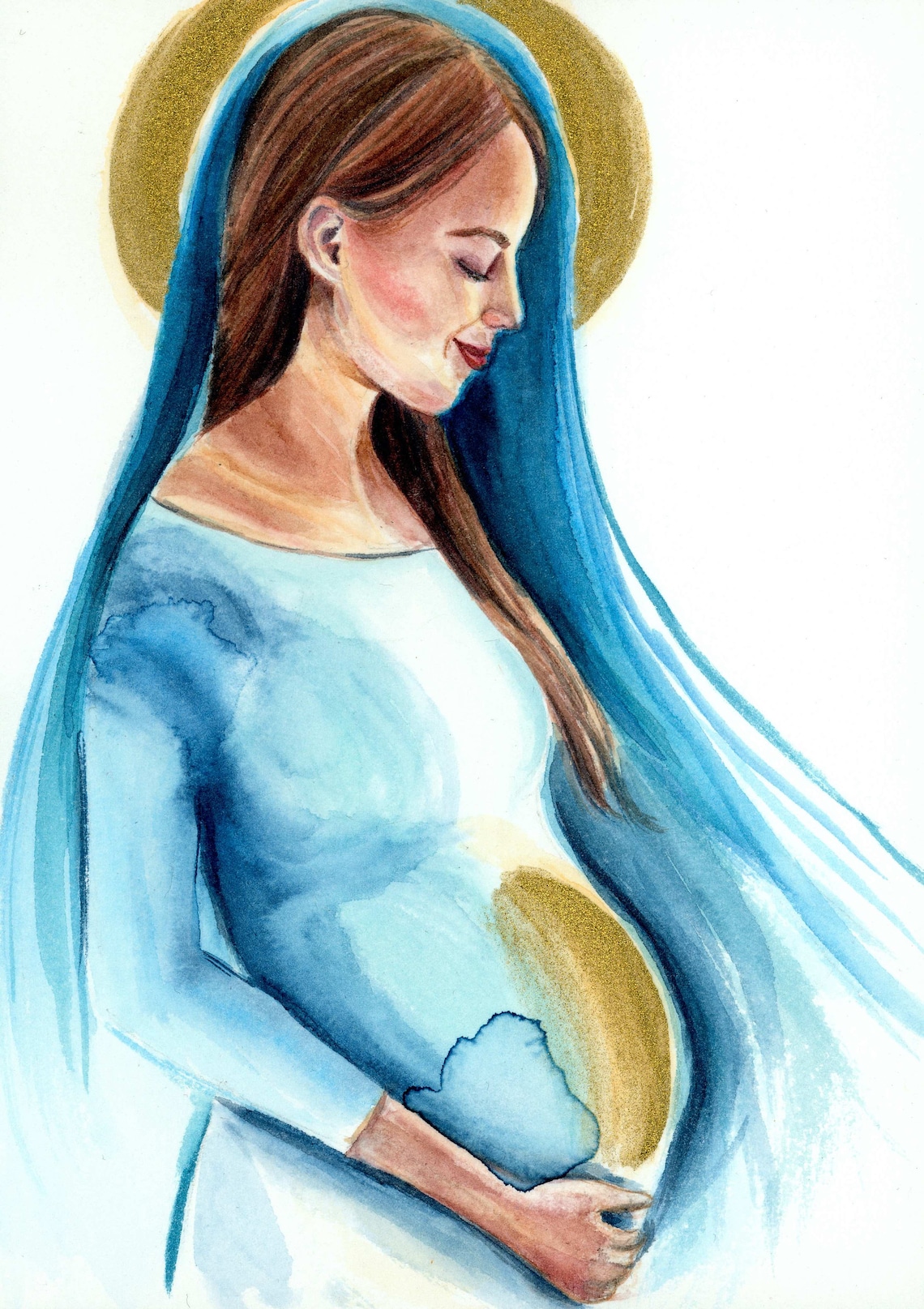 Mary Pregnant With Jesus Watercolor Fine Art Print | Etsy