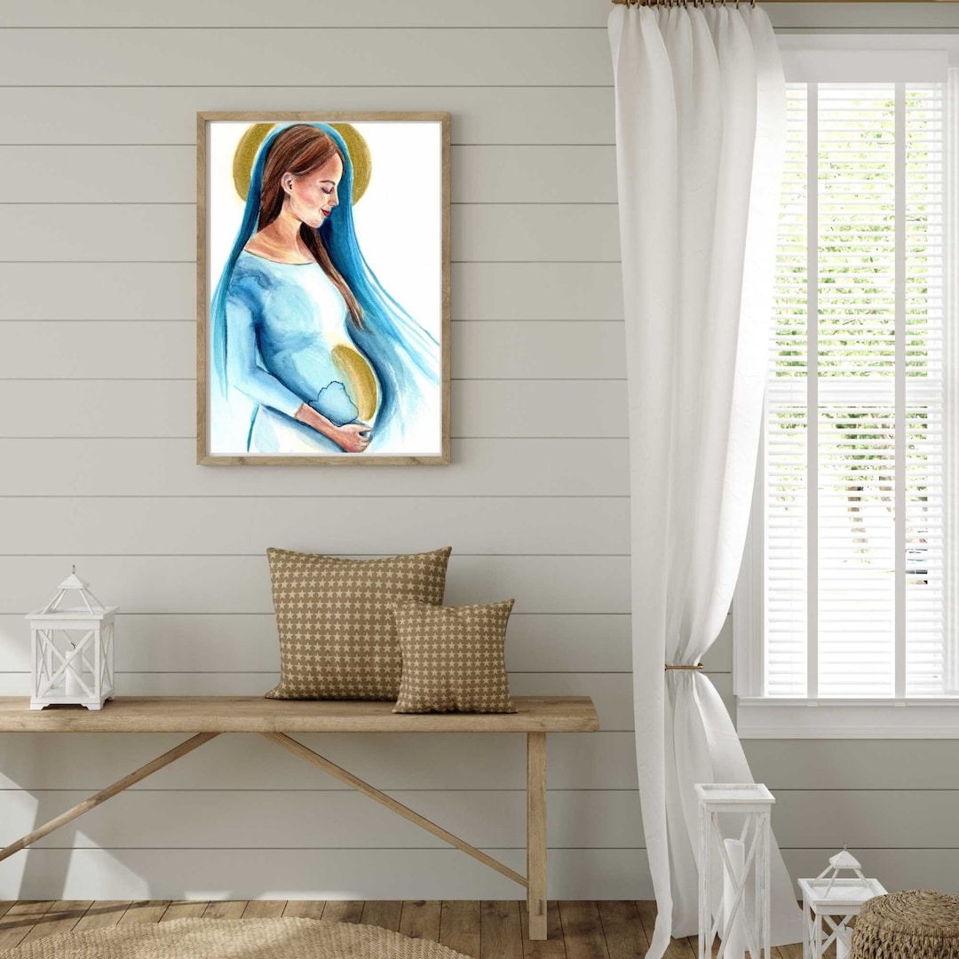 Pregnant Virgin Mary Watercolor Art Print, Advent Art, Catholic Art ...