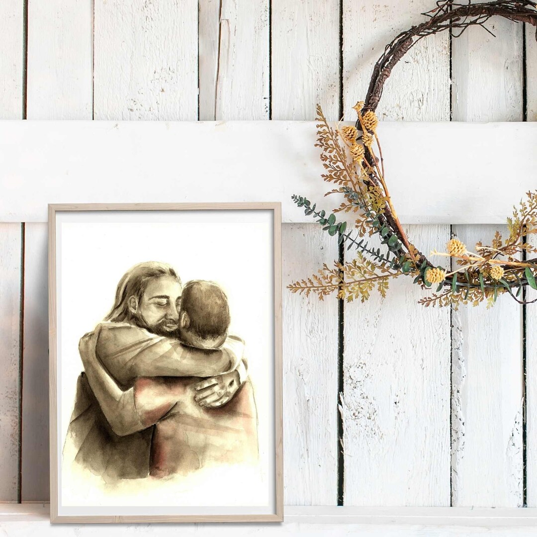 Jesus Hugging Man, First Day in Heaven, Catholic Art, Catholic Gift ...