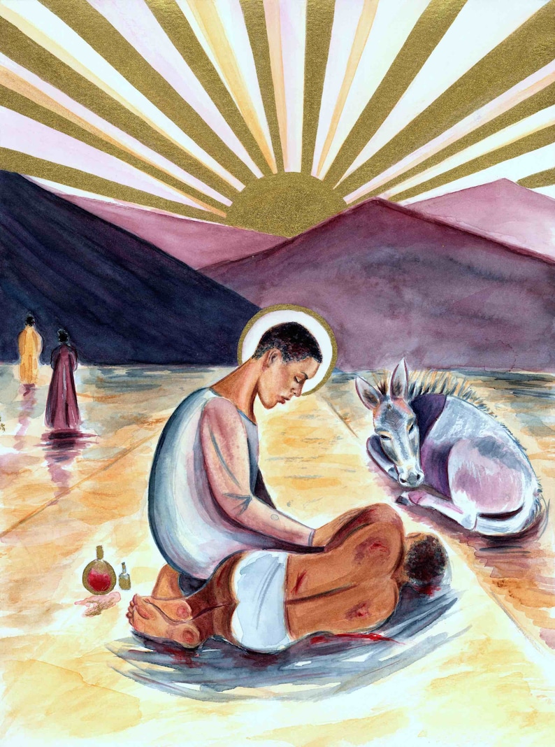 The Good Samaritan Print, Good Samaritan Watercolor Painting, Catholic ...