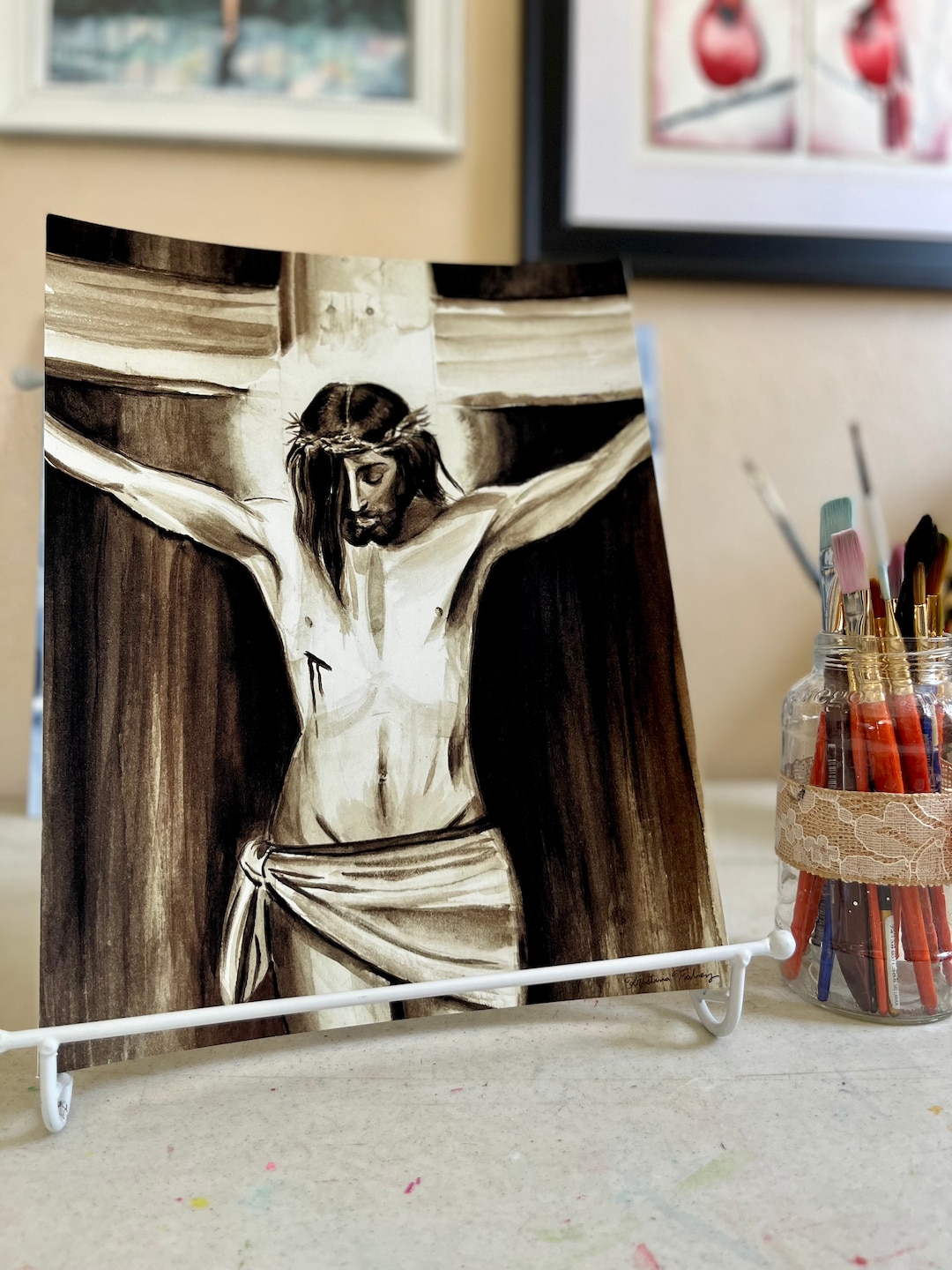 Jesus on the Cross Print, Crucifixion Painting, Catholic Art, Catholic ...
